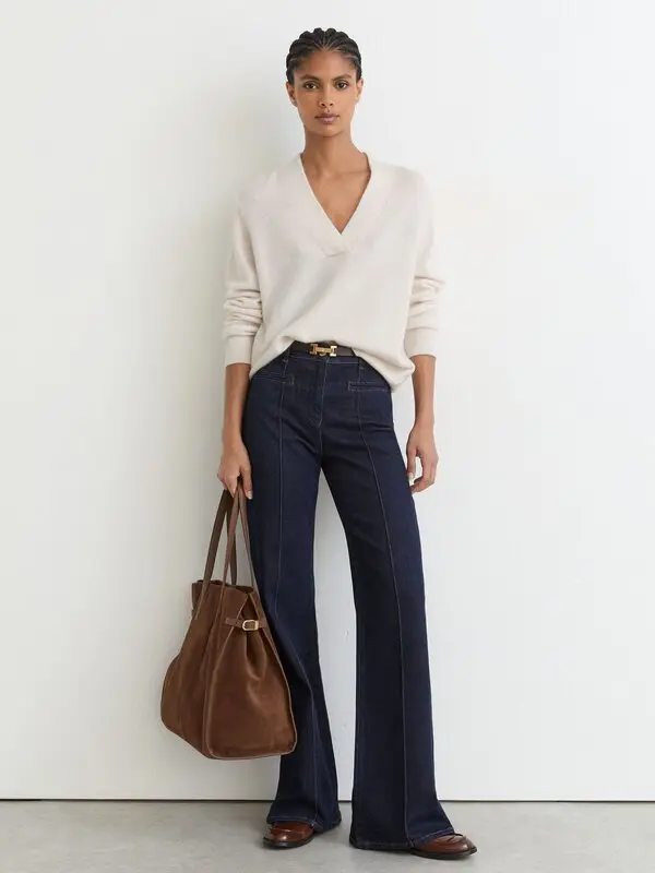REISS Cashmere Shawl-neck Jumper - Ivory