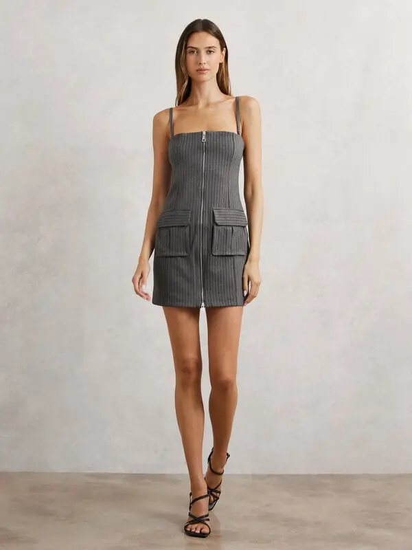Good American White Soft Stretch Ponte Mini Dress - Grey/beige