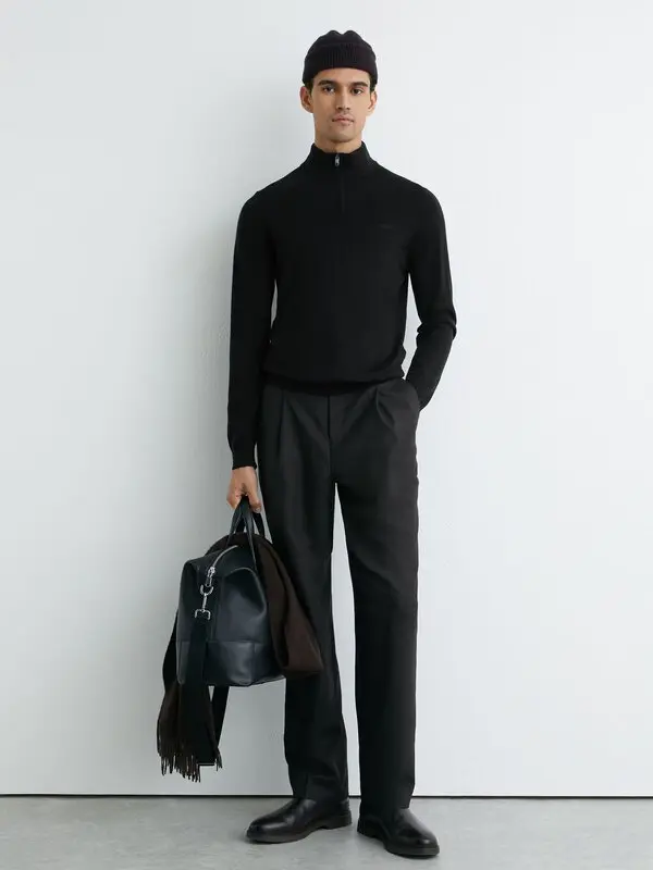 REISS Wool Half-zip Logo Jumper