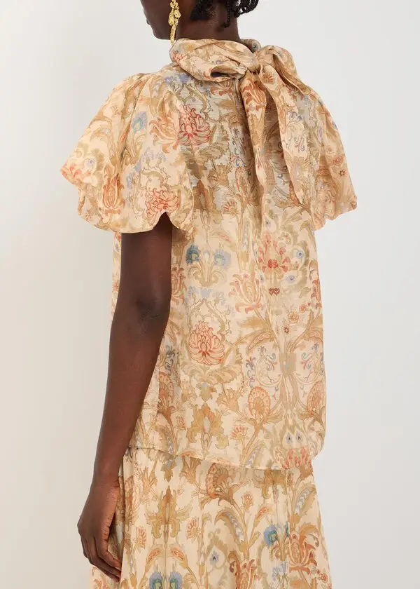 Zimmermann Valiant Bubble Printed Linen And Silk-blend Blouse