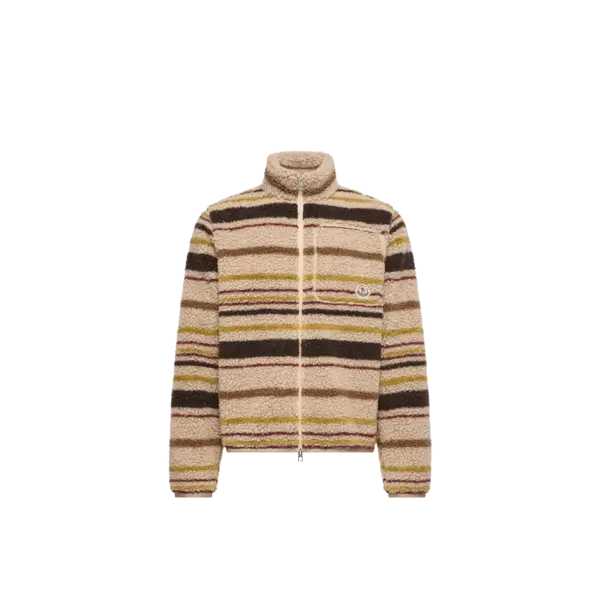 Moncler Striped Teddy Zip-up Cardigan - Beige