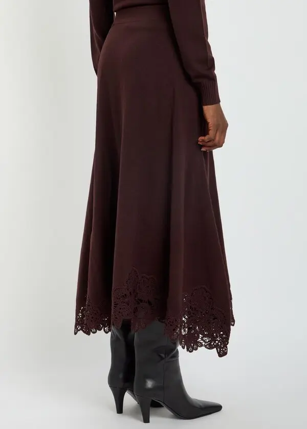 Zimmermann Valiant Lace-trim Wool Midi Skirt
