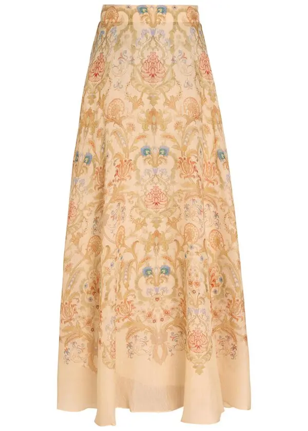 Zimmermann Valiant Printed Linen And Silk-blend Maxi Skirt - Multicoloured