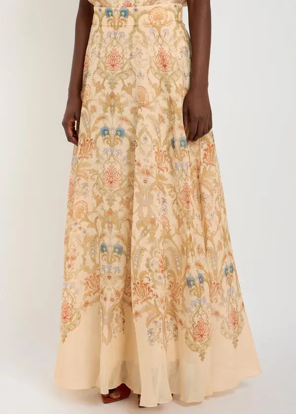Zimmermann Valiant Printed Linen And Silk-blend Maxi Skirt