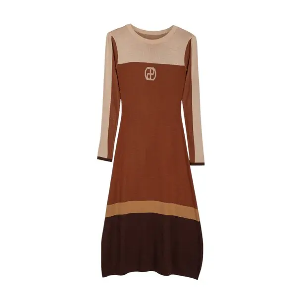 Dolores Promesas Jia Color Block Midi Dress - Beige/brown