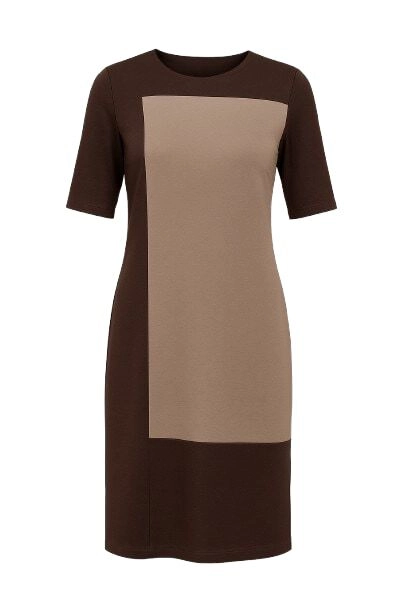 CONQUISTA Contrast Fabric Shift Dress Camel