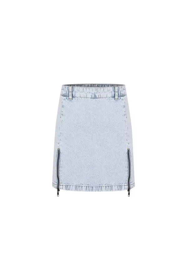 GOC DENIM Fitted Zip-detail Mini Skirt - Blue