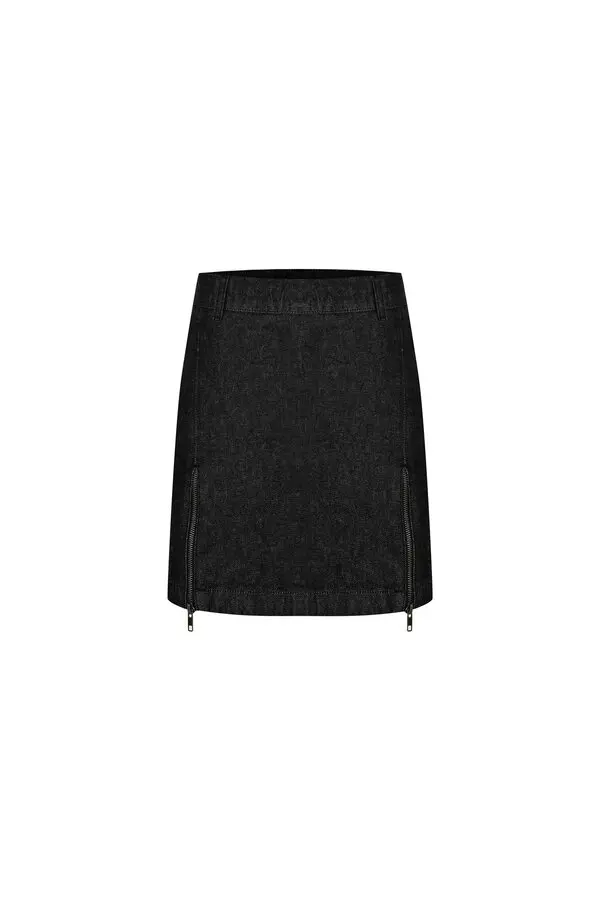 GOC DENIM Fitted Zippered Mini Skirt - Black