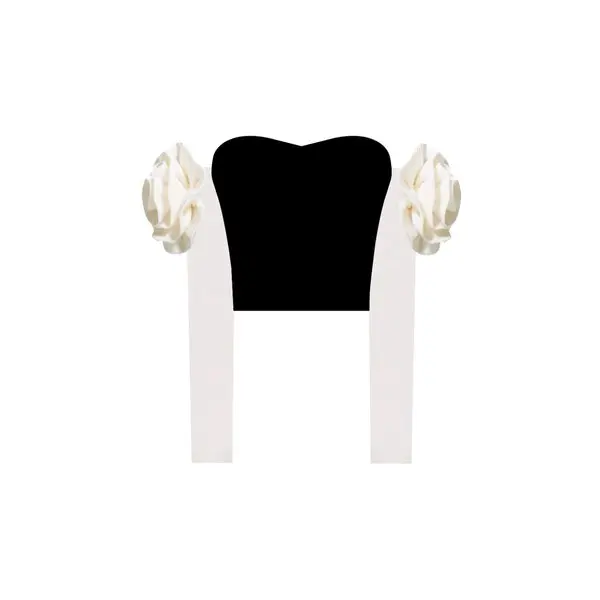 NUR KARAATA Strapless Velvet Top With Embellished Gloves - Black