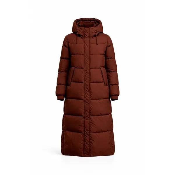 TANTRA SPAIN SL Quilted Coat With Non-detachable Hood, Side Pockets, And Zipper And Clip Closure - Brown