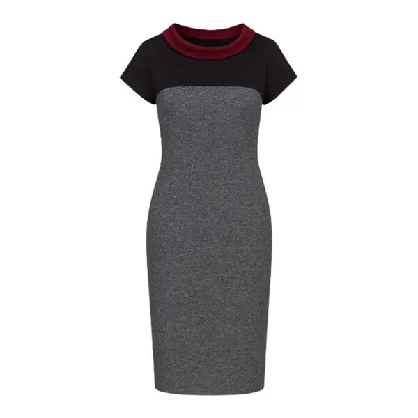 CONQUISTA Straight Short Sleeve Dress With Stand Up Collar - Grey