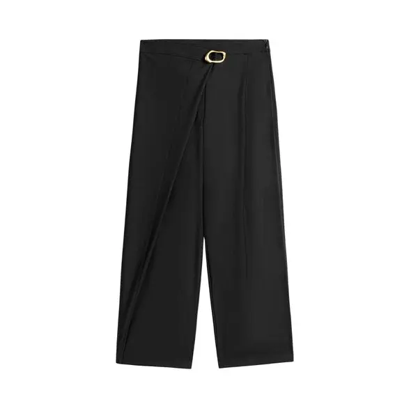 NOCTURNE Asymmetric Buckle Detail Pants - Black