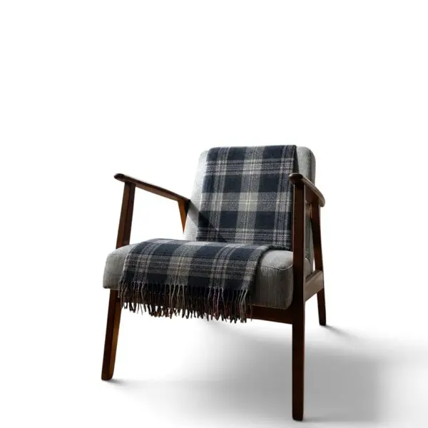 LOOM & COVE Flint 100% Recycled Wool Tartan Knee Blanket - Grey