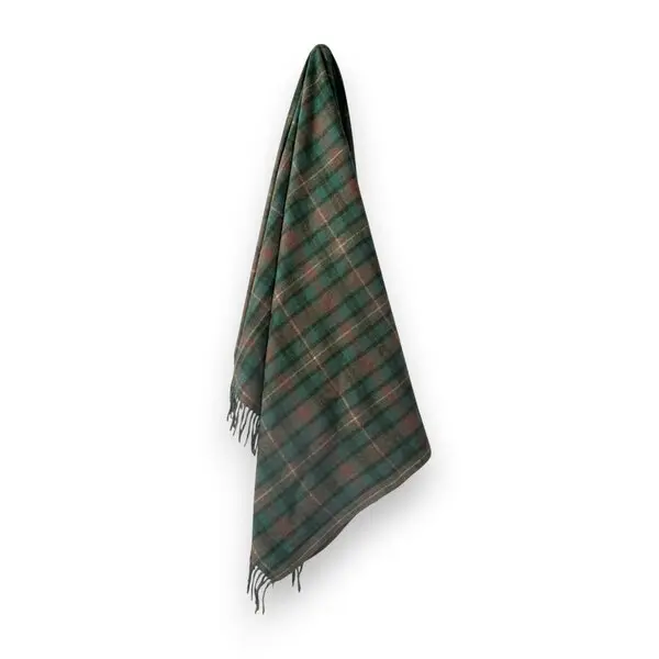 LOOM & COVE Fraser Hunting Weathered 100% Recycled Wool Tartan Blanket - Green