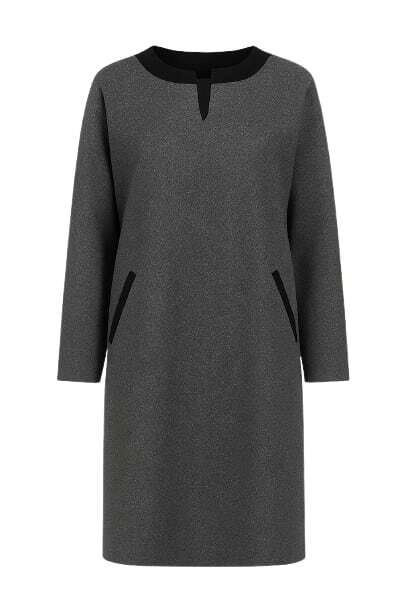 CONQUISTA Long Sleeve Sack Dress With Pocket & Collar Detail - Grey