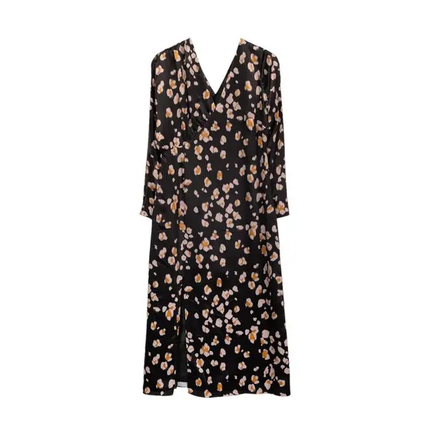 Dolores Promesas Printed V-neck Long Sleeve Maxi Dress
