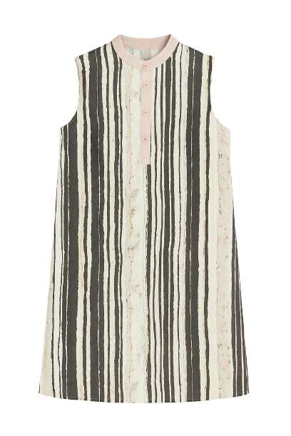CONQUISTA Striped Sleeveless Dress With Button Detail