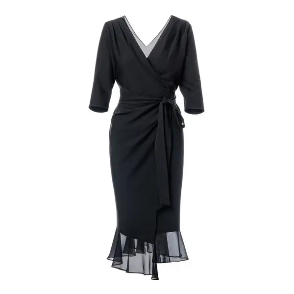 CONCEPT A TROIS Wrap Dress With Silk Ruffles - Black