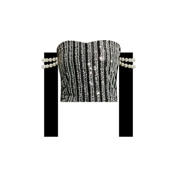 NUR KARAATA Sequin Embellished Strapless Top With Velvet Gloves