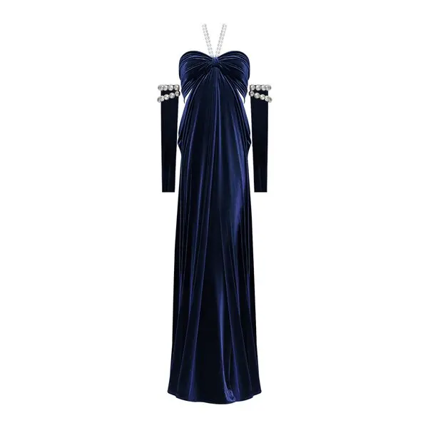 NUR KARAATA Royal Ancestry Navy Dress - Blue