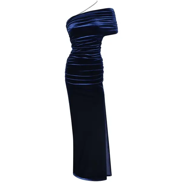 ME & THEE On The Qt" Navy Velvet Maxi Dress With Diamante Trim