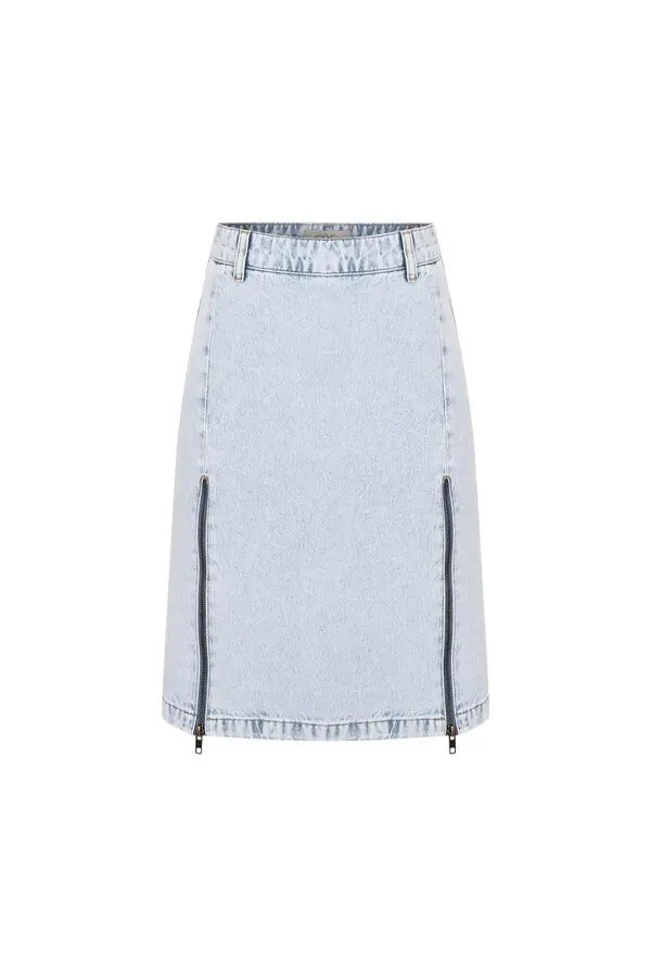 GOC DENIM Light Wash Pencil Skirt With Front Slit
