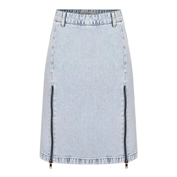 GOC DENIM Denim Pencil Skirt With Front Slit - Blue