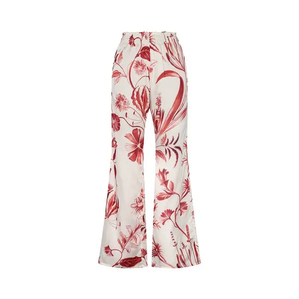 AGUACLARA Wide Leg Floral Print Trousers - Red