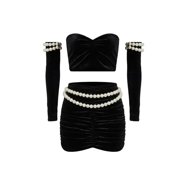NUR KARAATA Dover Velvet Co-ord Set - Black