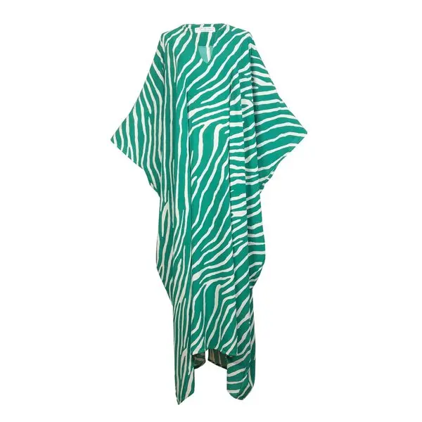 JENNAFER GRACE Talitha Cinched Waist Caftan In Jungle Jewel - Green
