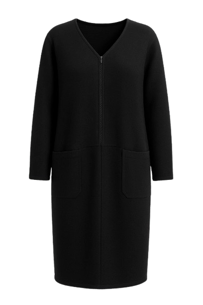 CONQUISTA Knit Long Sleeve Lined Sack Dress With Concealed Zip & Pockets - Black