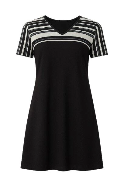 CONQUISTA Stripe Detail A Line Dress - Black
