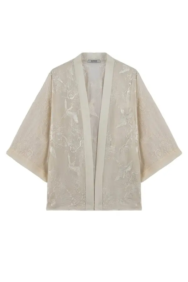 NOCTURNE Textured Jacquard Kimono - White