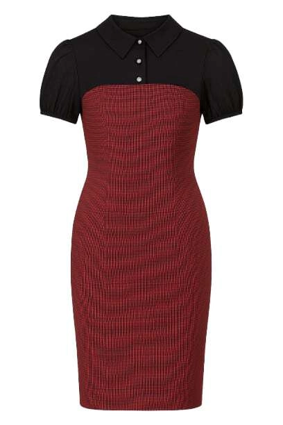 CONQUISTA Puff Sleeve Fitted Dress With Button Detail - Red