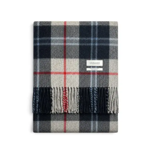 LOOM & COVE Douglas Navy 100% Recycled Wool Tartan Blanket - Blue