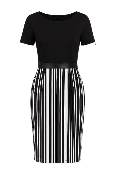 CONQUISTA Stripe Detail Straight Dress With Zip - Black