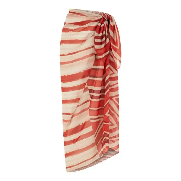LILAMIE Aruba Chiffon Side Tie Summer Pareo Skirt - Red