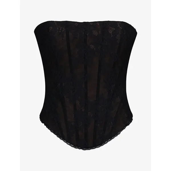 House Of Cb Mira Longline Strapless Woven Corset Top - Black