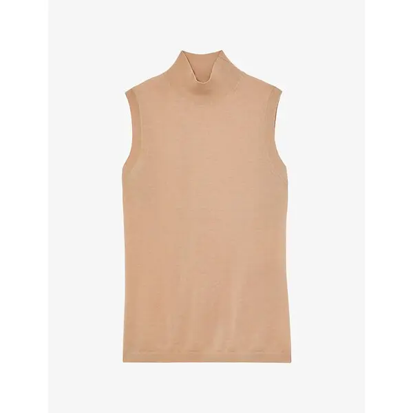REISS Evelyn Funnel-neck Wool Vest - Camel