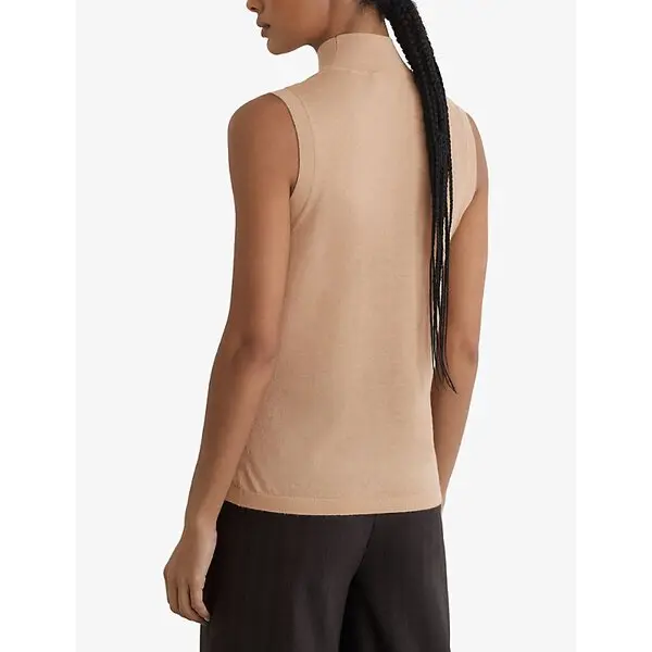 REISS Evelyn Funnel-neck Wool Vest - Camel