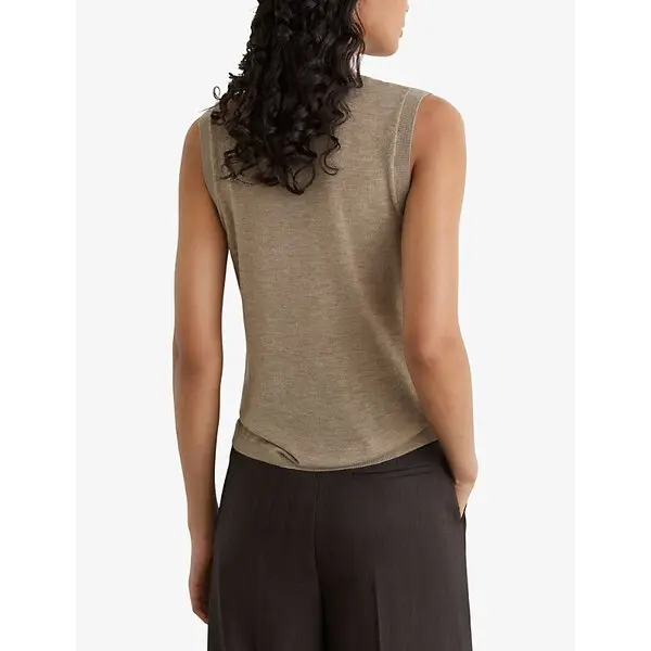 REISS Evelyn Funnel-neck Wool Vest - Neutral
