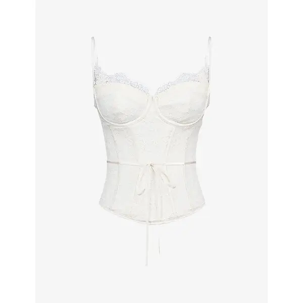 House Of Cb Audrina Ribbon-tie Stretch-lace Corset Top - Ivory