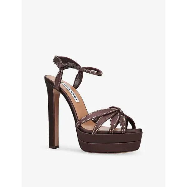 AQUAZZURA Soulmate 130 Heeled Satin Sandals - Brown