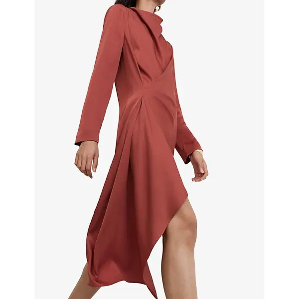 REISS Bethany Draped Woven Mini Dress - Rust Orange