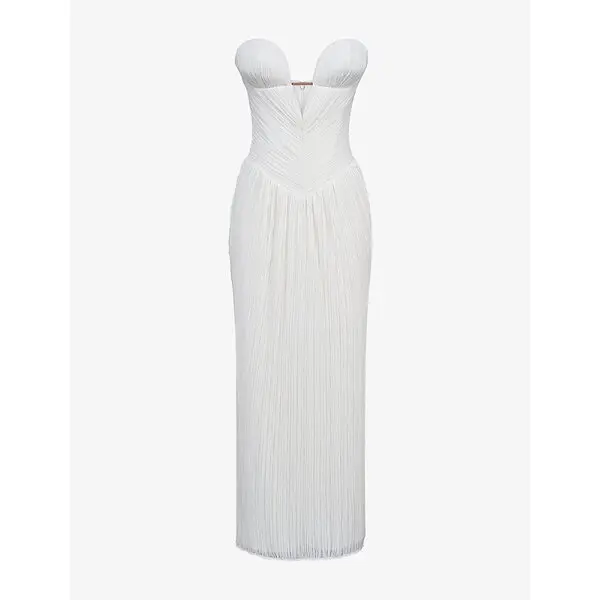 House Of Cb Valeriana Micro-pleat Woven Maxi Gown - White