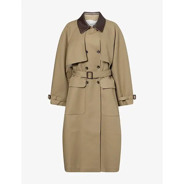NACKIYE Leather-collar Cotton Trench Jacket - Sand