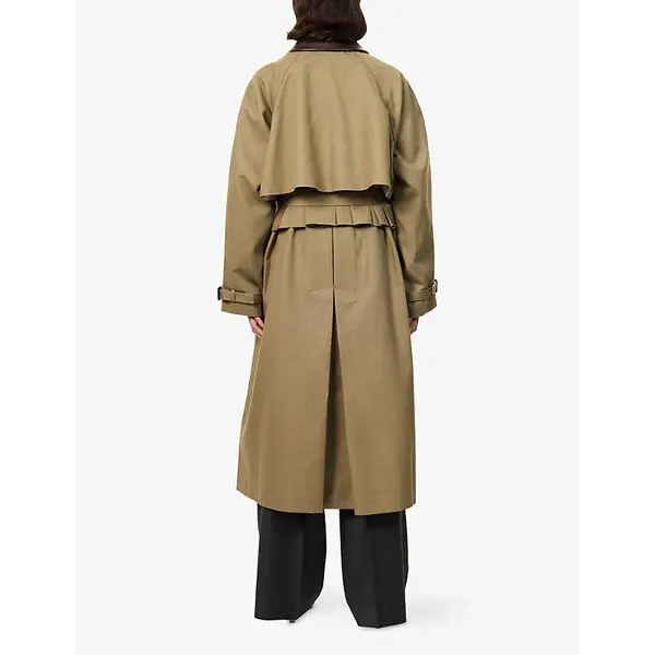 NACKIYE Leather-collar Cotton Trench Jacket