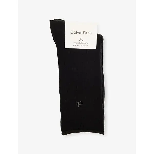 Calvin Klein Rolltop Stretch-cotton Socks Pack Of Three - Black