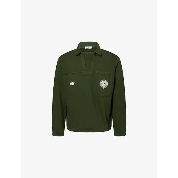 Stone Island X New Balance Drill Brand-patch Cotton Polo Sweatshirt - Juniper