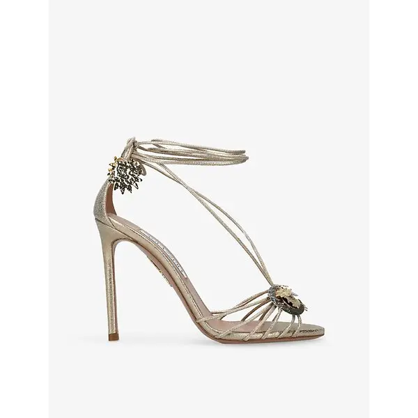AQUAZZURA Night Stars 105 Heeled Leather Sandals - Silver